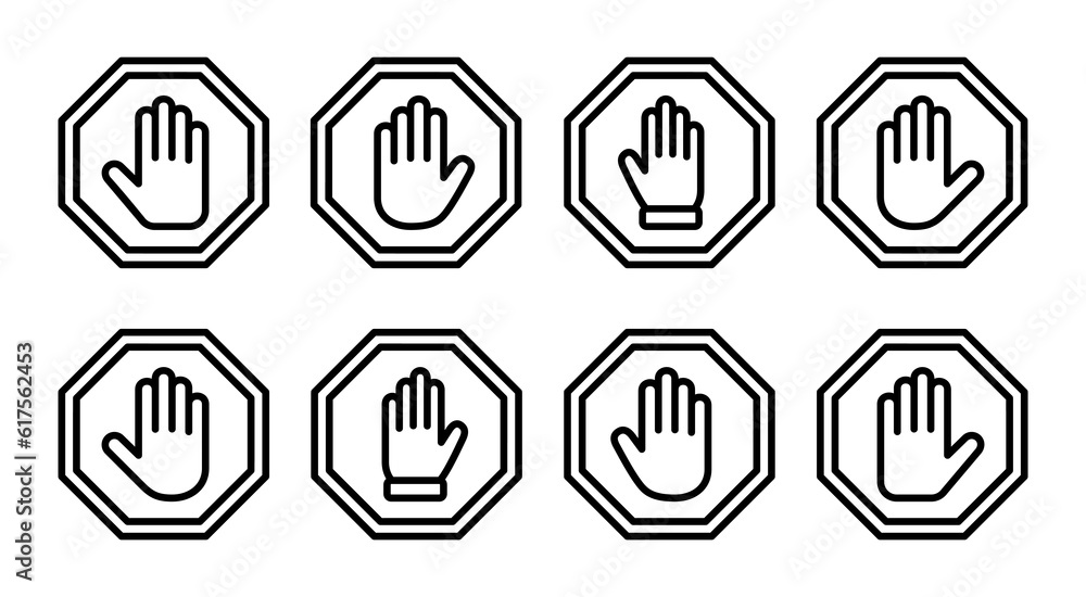 Stop icon set illustration. stop road sign. hand stop sign and symbol ...