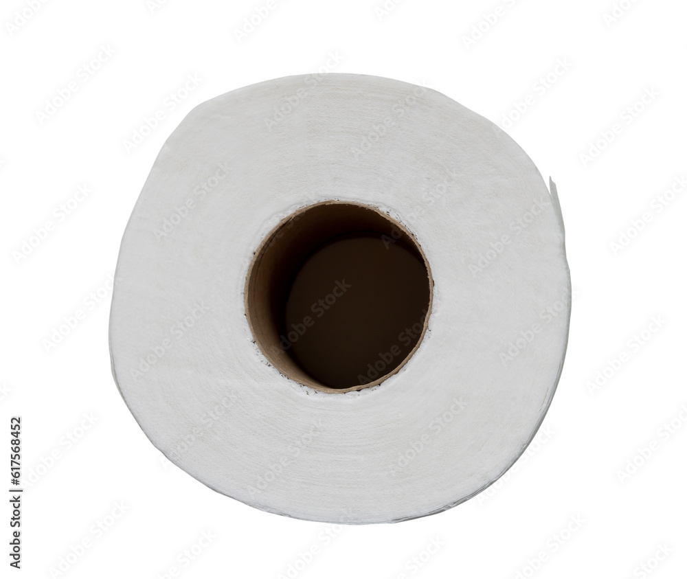 Top view of single tissue paper roll for use in toilet or restroom with ...