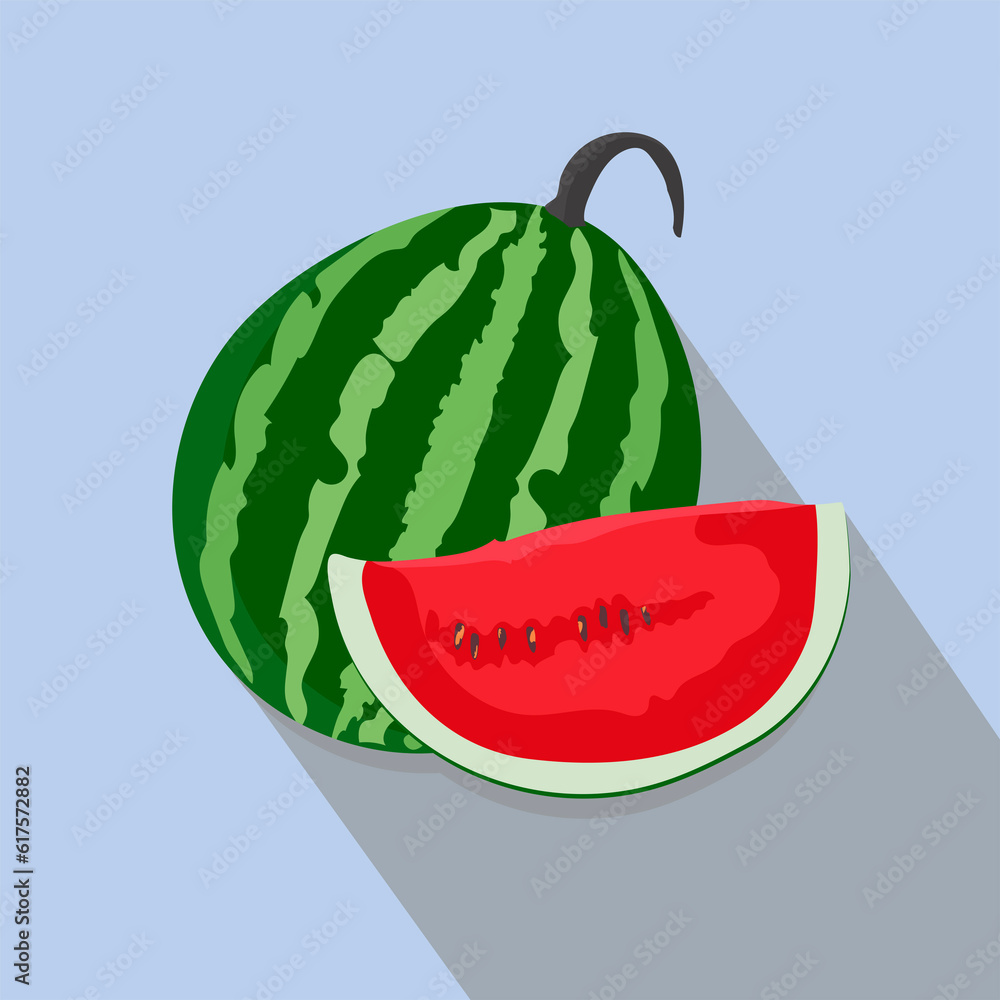 watermelons and slices isolated flat style, Fresh and juicy whole ...