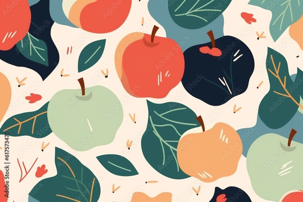 apple and leaves pattern, in the style of anime aesthetic, clean and ...