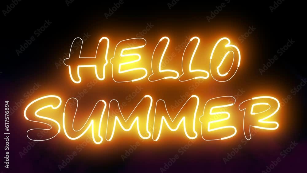 4K Ultra Hd Video. Hello Summer text electric orange lighting text with ...