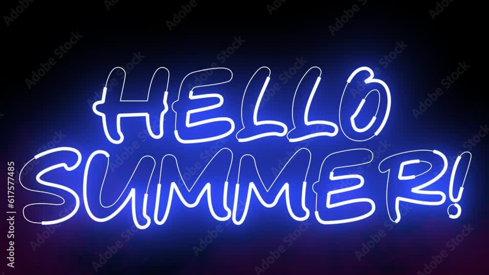 4K Ultra Hd Video. Hello Summer text electric blue lighting text with ...