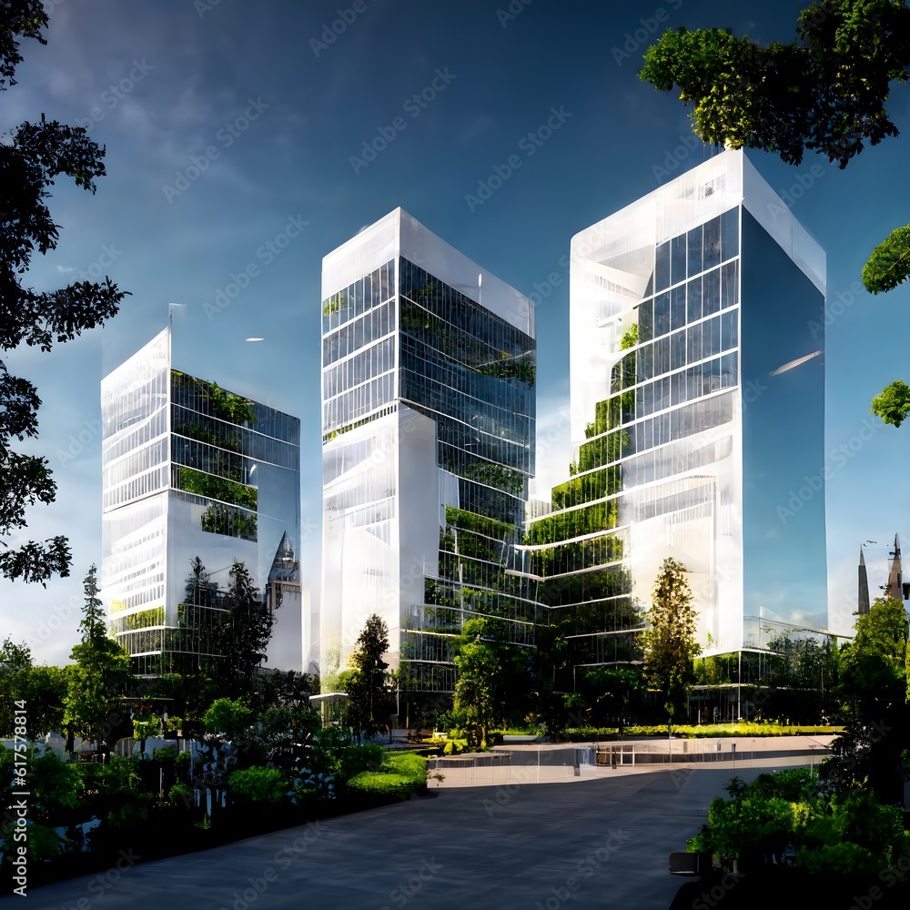 photo of three beautiful white and glass office towers that have ...