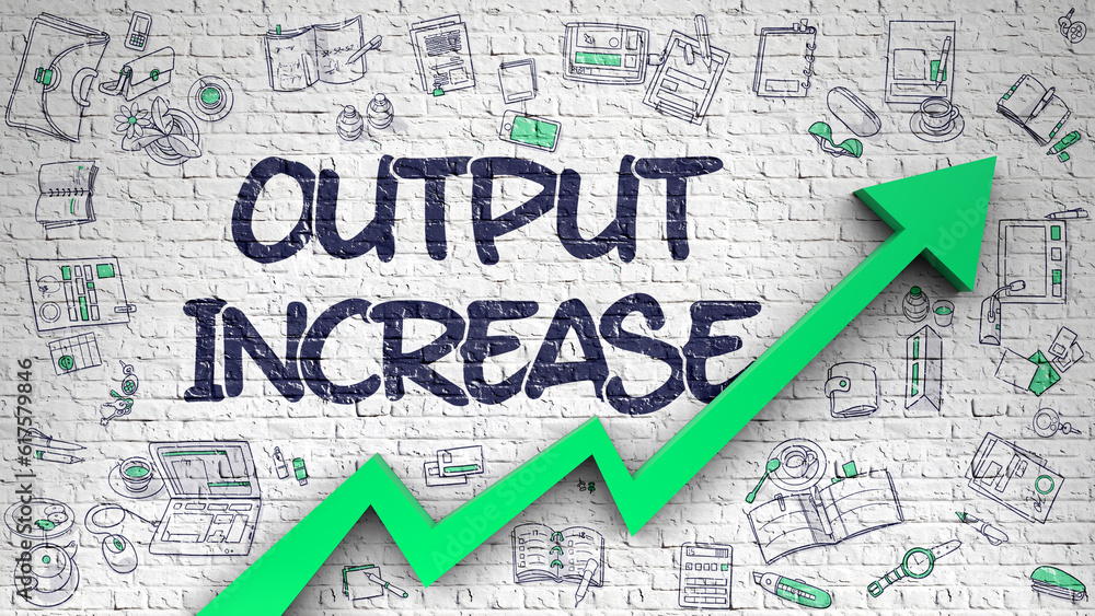 Output Increase Drawn on Brick Wall. Illustration with Doodle Design ...