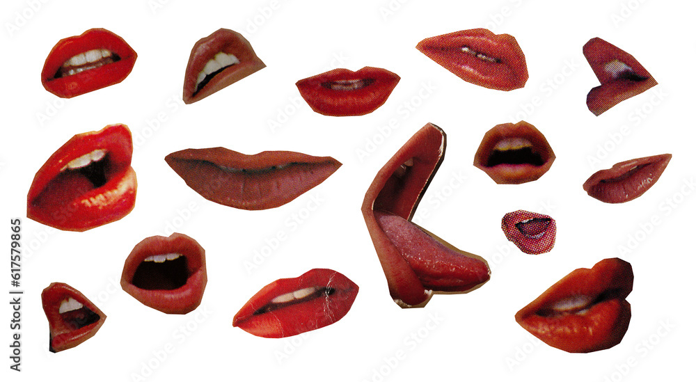 Cutout vintage magazine women's mouths, collection of different designs ...