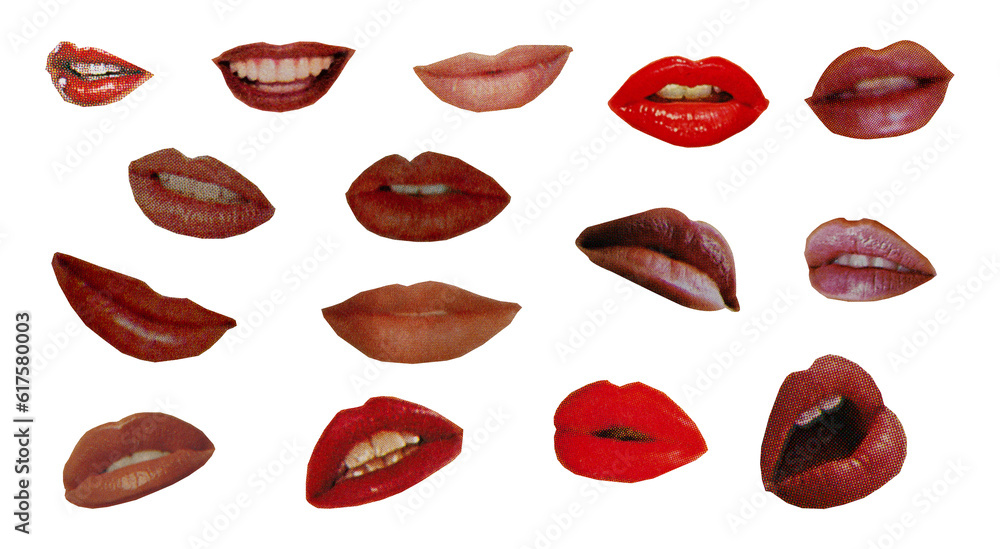 Cutout vintage magazine women's mouths, collection of different designs ...