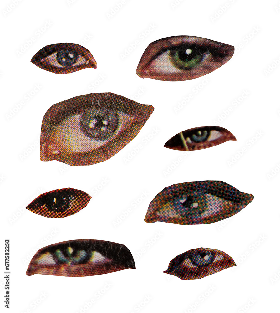 Cutout vintage magazine women eyes, collection of different designs ...