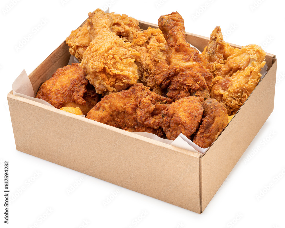 Fried chicken, Nugget, Crispy Chicken Skin in paper bucket isolated on ...
