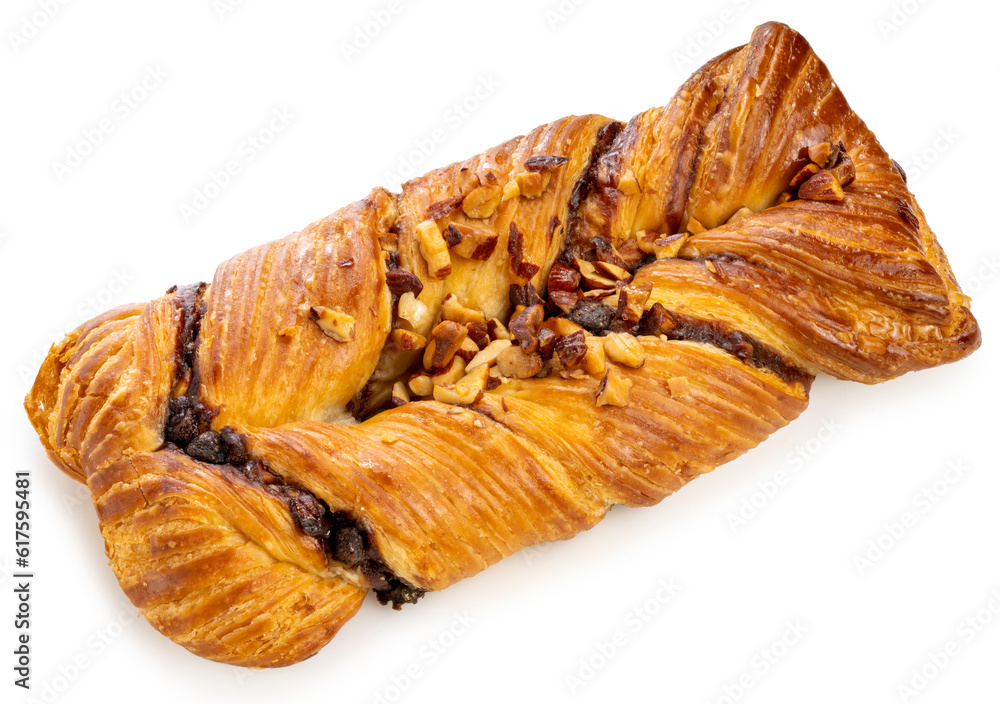 Chocolate Torsade Twist isolated on white background, Puff Pastry Twist ...