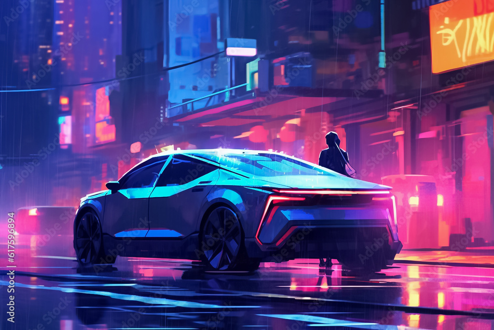 illustrated of Captivating electric car radiating a mesmerizing display ...