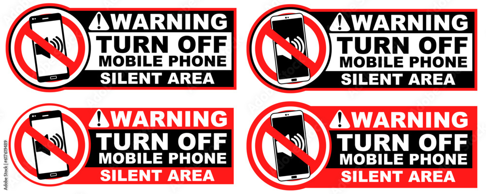Set collections Labels turn off mobile phone sign flat design. Silent ...