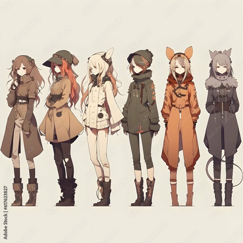 full body collection of sci fi humanoids Kemonomimi females 7 head ...