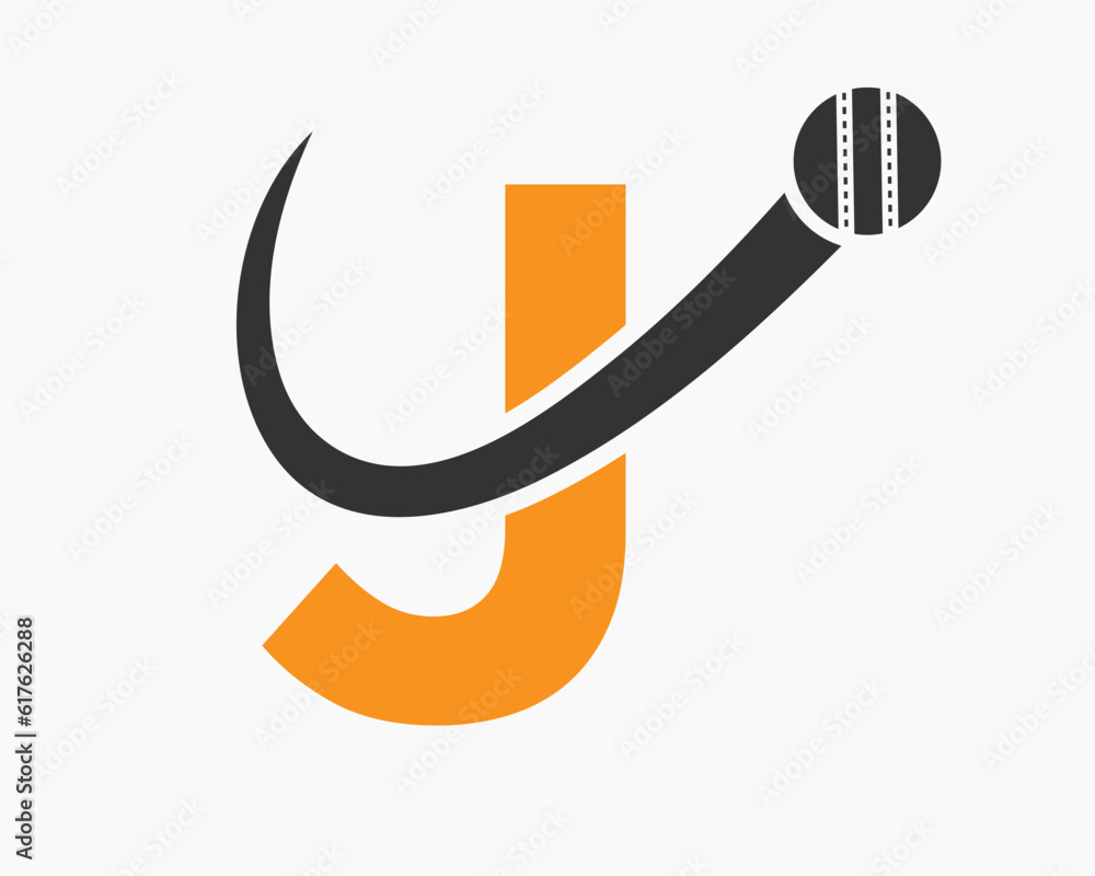 Letter J Cricket Logo Concept With Moving Ball Icon For Cricket Club ...