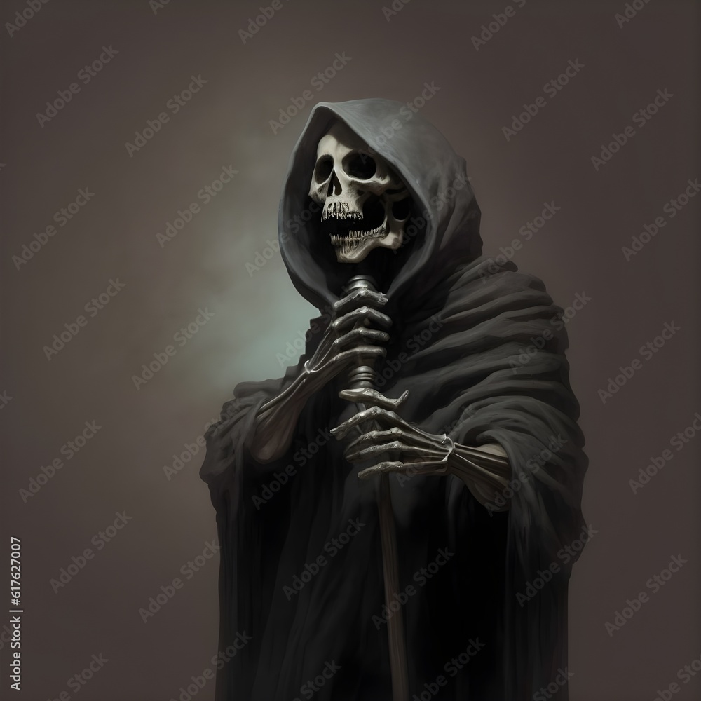 grim reaper doing stand up comedy death holding a microphone hyper ...