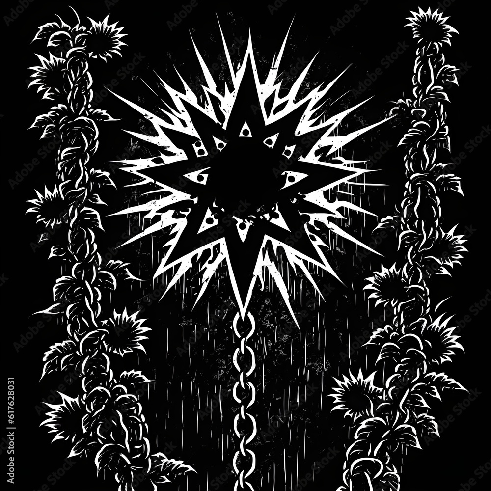 spiked chain flail morningstar style of black and white screen print ...