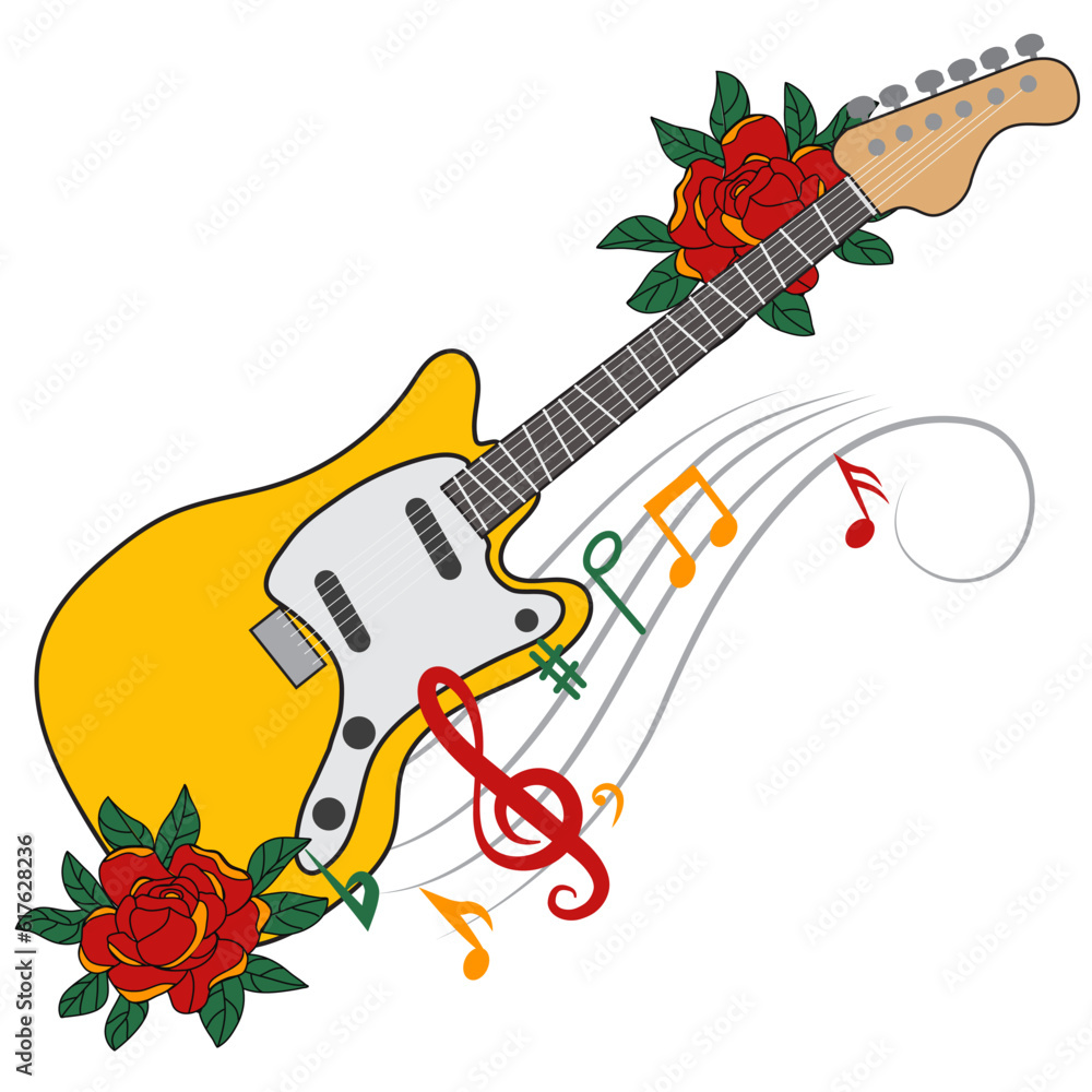 Collection pop art design with flat retro guitar of 90s and musical ...