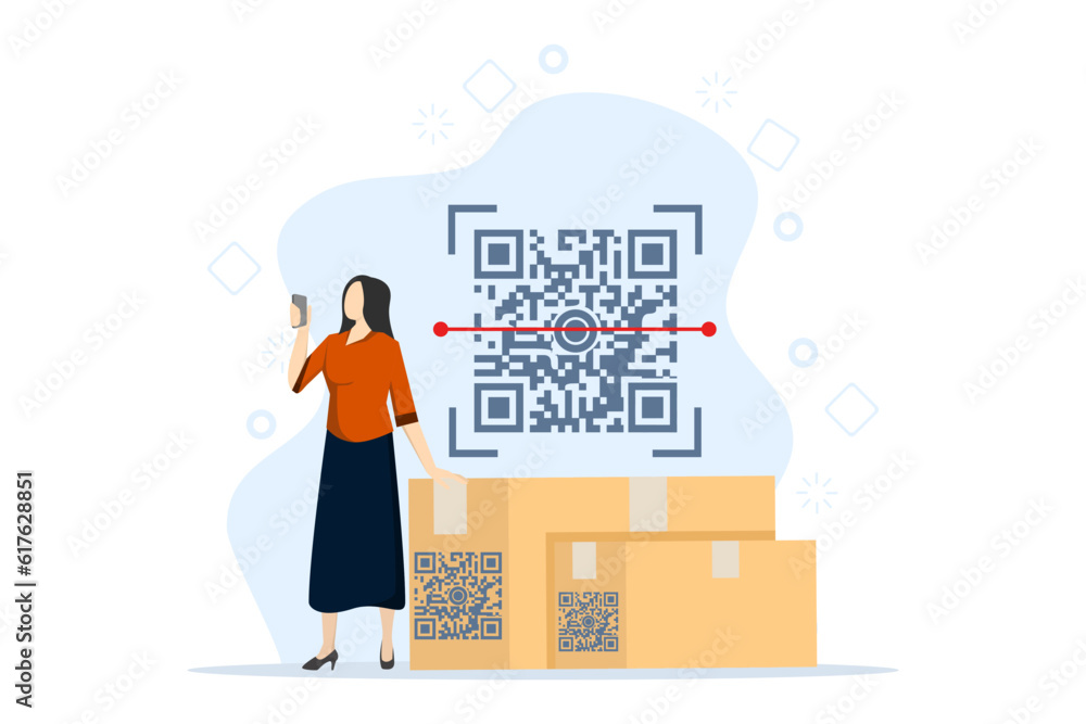 electronic payment, QR verification, Person holding phone with QR sign ...