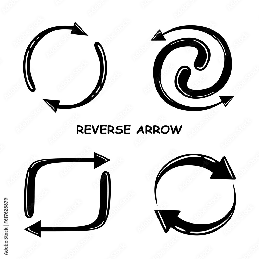 Hand drawn reverse arrow or repeat icons vector set. Exchange arrows collection isolated on ...