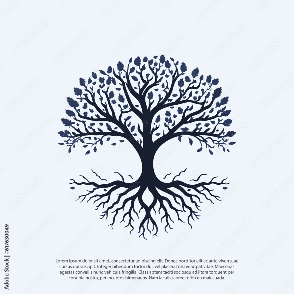 vector black tree of live icon on white background, tree with root ...