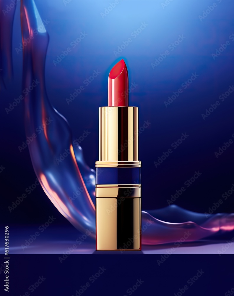 This vibrant red lipstick in its golden tube exudes elegance, glamour ...