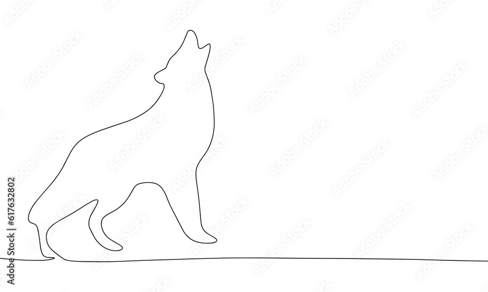 Howling wolf isolated on white background. One line continuous animal ...