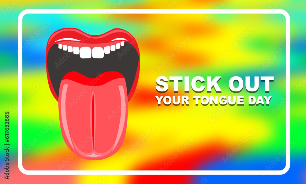 Illustration of a mouth sticking out its tongue in a box frame and bold ...
