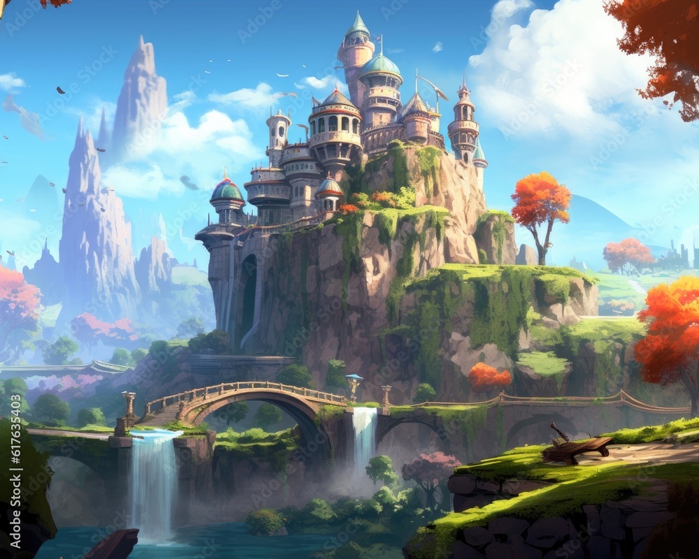 Game art featuring fantasy landscapes. (Illustration, Generative AI ...