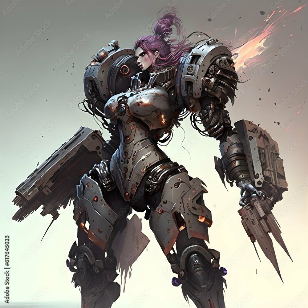full body giant heavy armor human cyborg with bazooka androgynous ...