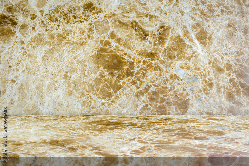 Brown marble table top with natural wall texture background for mockup ...