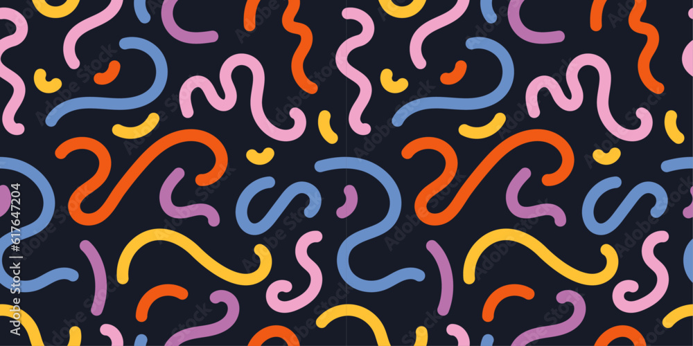 Colorful squiggle seamless vector pattern. Bright colored squiggly ...