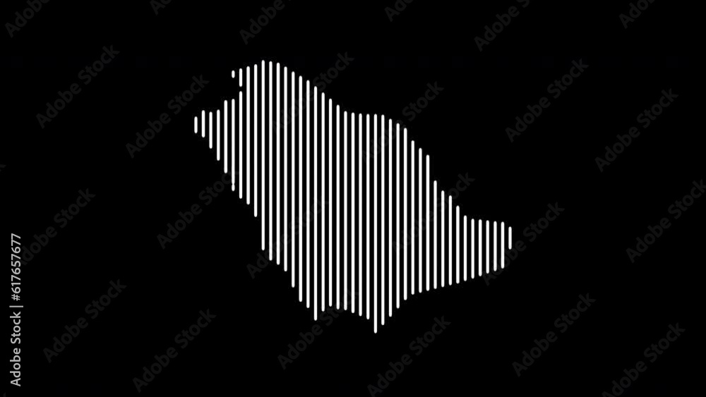 Saudi Arabia map consisting of white stripes on a black background ...
