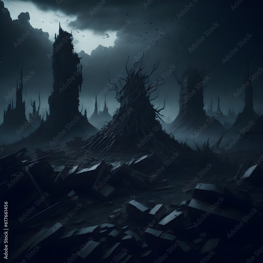 An evacuate visualizing of a war-torn landscape, demonstrating the ...