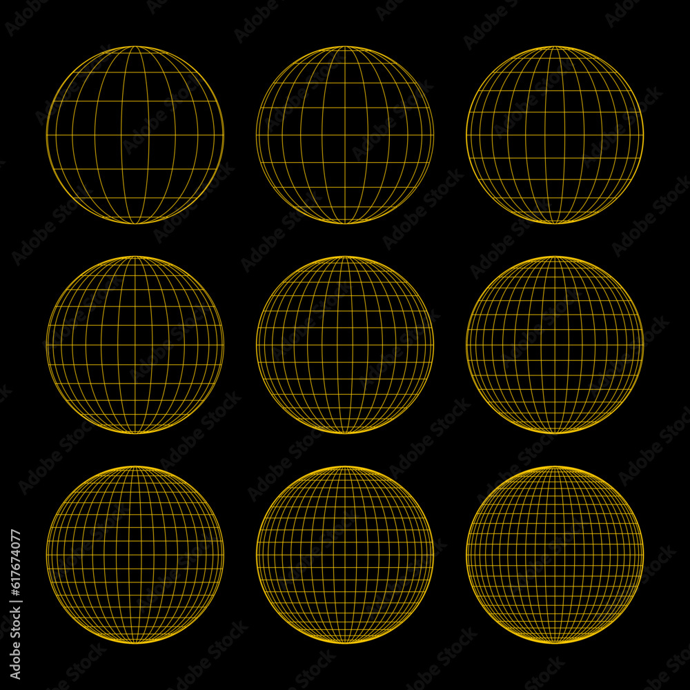 Globe grid spheres. Striped 3D spheres, geometry globe grid, earth ...