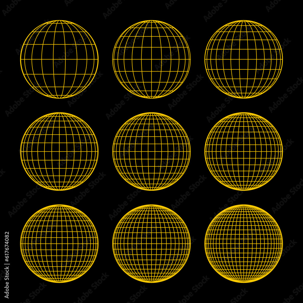 Vetor de Globe grid spheres. Striped 3D spheres, geometry globe grid ...