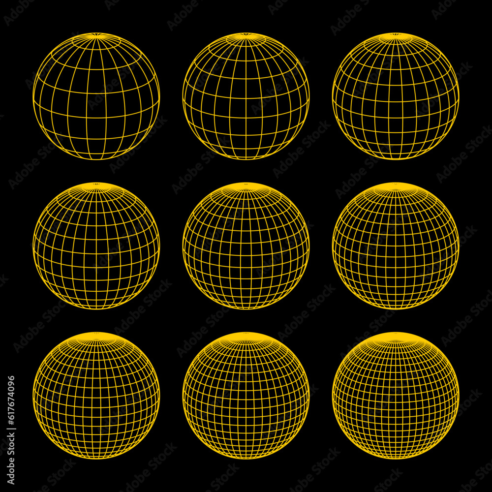 Globe grid spheres. Striped 3D spheres, geometry globe grid, earth ...