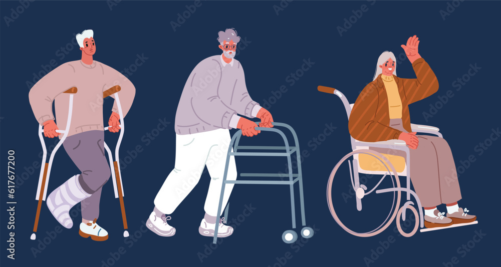 Cartoon vector illustration of people with disability, therapy ...