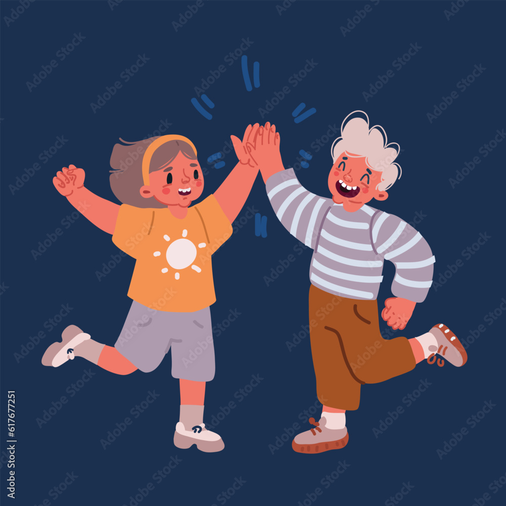 Cartoon vector illustration of Happy kids giving high five together in ...