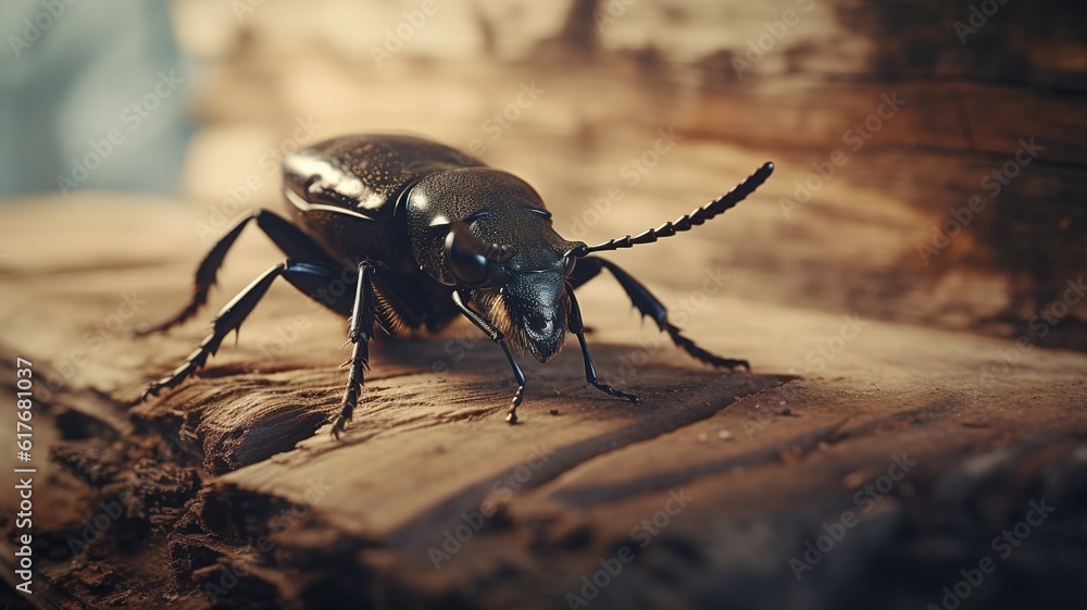 Giant stag beetle with huge abdomen insect in desert area macro ...