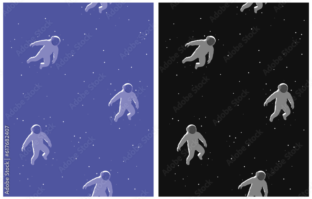 Simple Seamless Vector Patterns with Astronauts Floating Between Stars ...