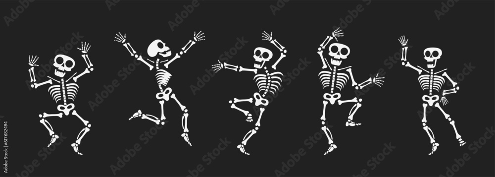 Skeletons dancing with different positions flat style design vector ...