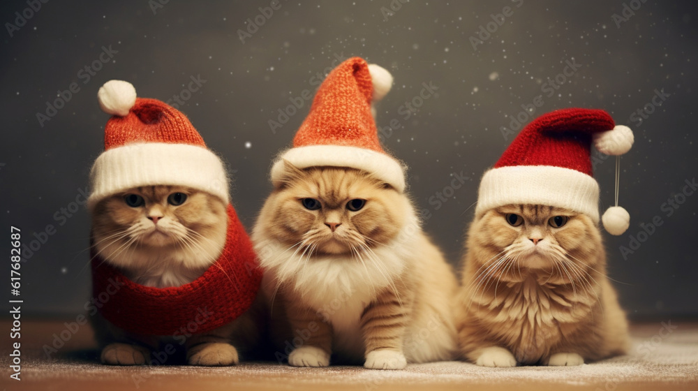 Cat in Christmas costumes on a festive background. Happy Christmas ...