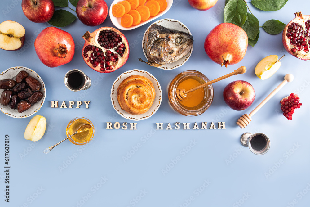 Beautiful background for the new Jewish New Year. traditional products ...
