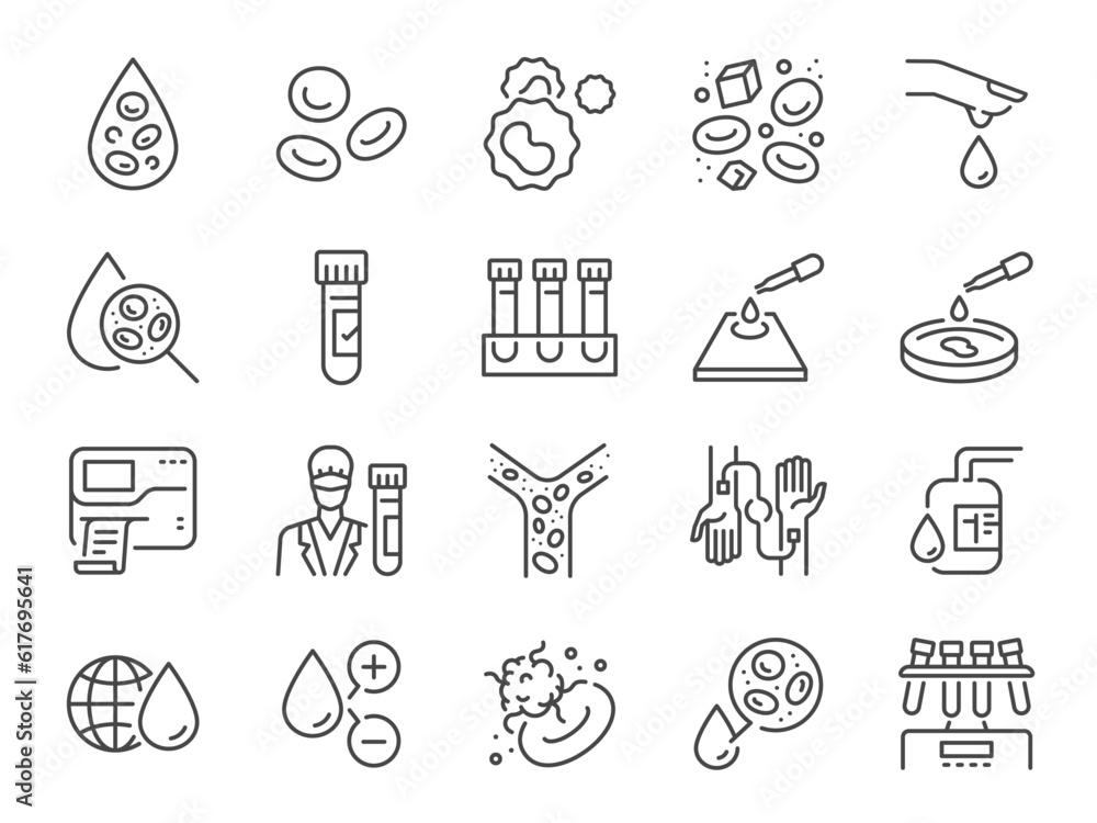 Hematology icon set. It included hematologist, blood, hemoglobin, cells ...