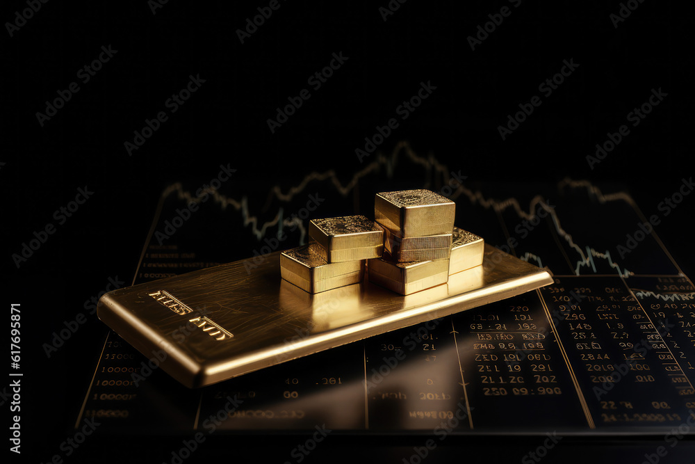 Gold bar resting on a stocks and shares graph representing investment, generative AI Stock ...