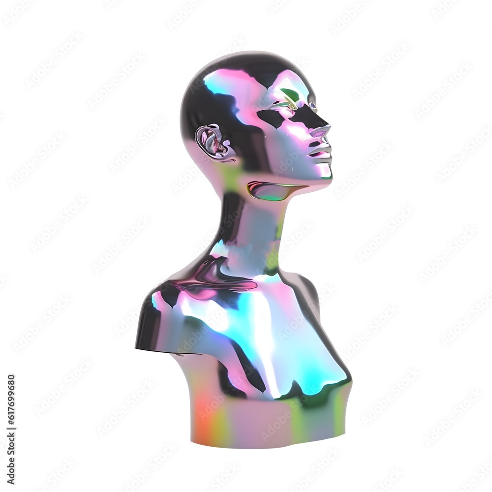 Beautiful cyber woman chrome sculpture bust from liquid holographic ...