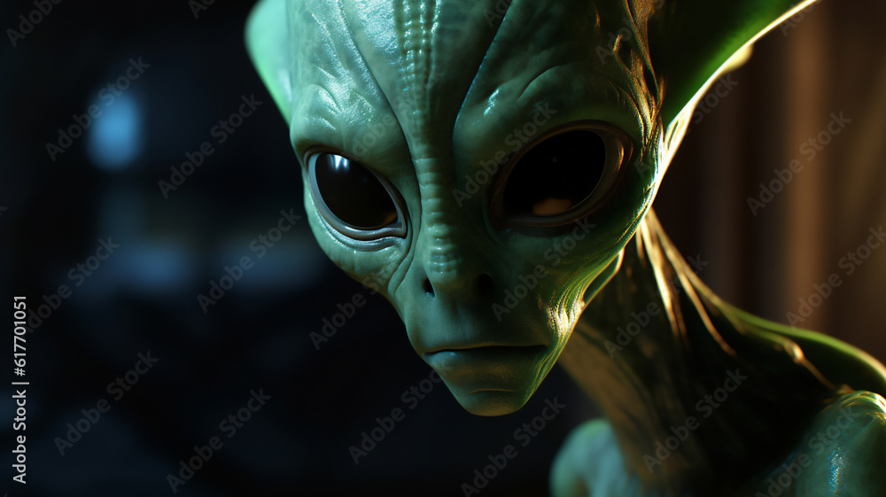 Alien or little green man portrait which is an extra-terrestrial ...