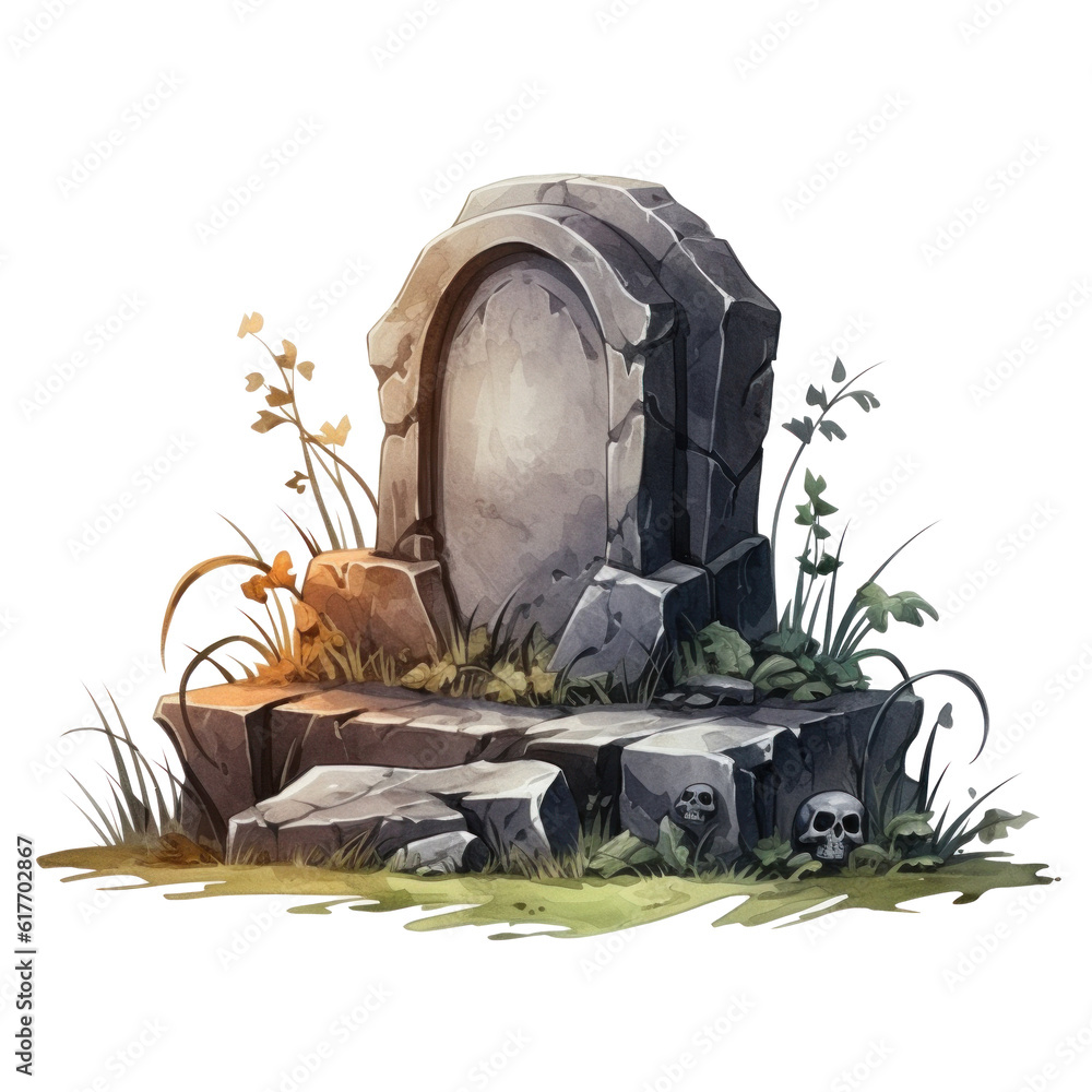 Watercolor halloween cute cartoon tombstone isolated. Illustration AI ...