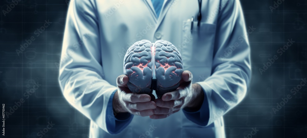 Hospital health background - A neurosurgeon doctor holding a human ...