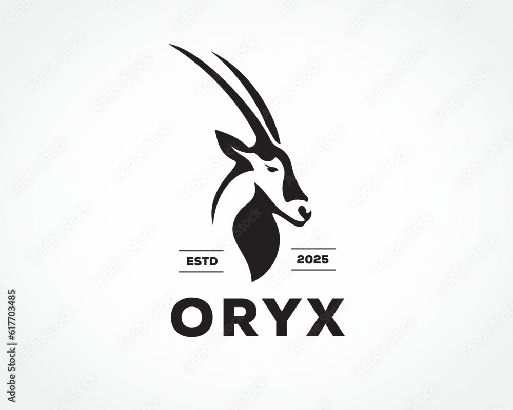 vintage oryx head bold line art style logo design template illustration ...