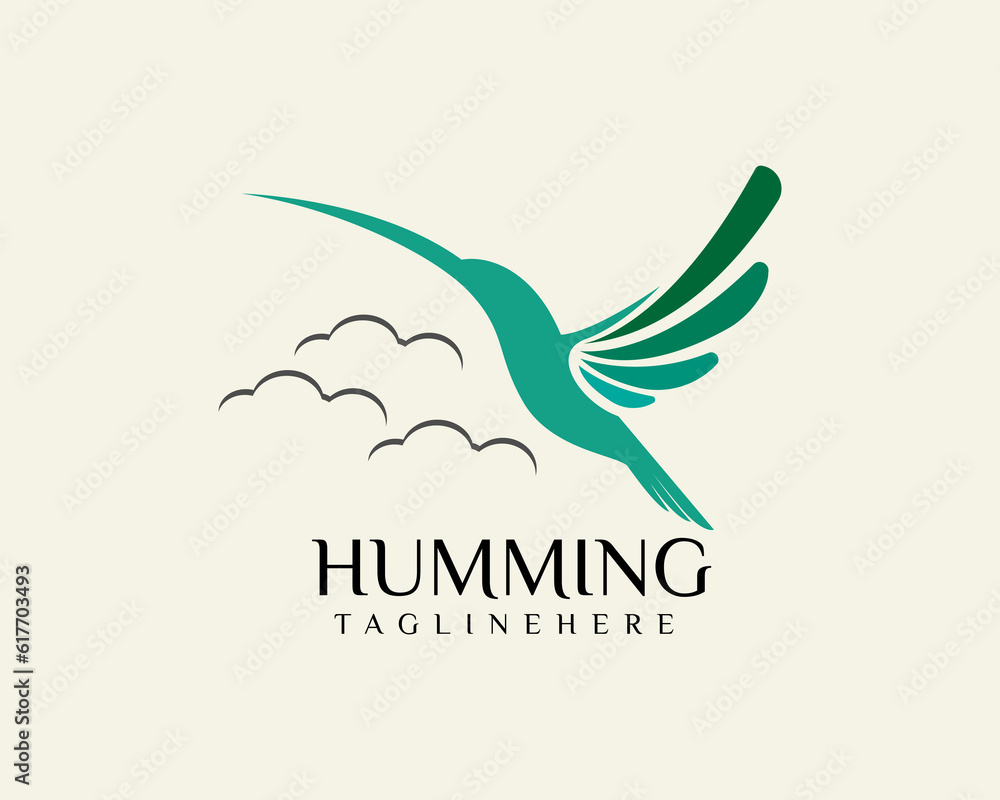 simple abstract flying hummingbird with cloud background logo icon ...